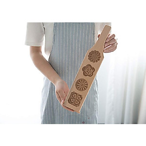 K JINGKELAI MoonCake Mold Chinese Traditional Mid-autumn Festival Moon Cake Mold 4 Flowers Wooden Handmade Baking Mold for Muffin Mooncake Cookie Biscuit Chocolate Pumpkin Pie