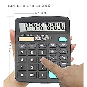 Calculators, BESTWYA 12-Digit Dual Power Handheld Desktop Calculator with Large LCD Display Big Sensitive Button (Black, Pack of 1)