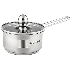 Daniks Mini 0.8 Quart Stainless Steel Saucepan with Glass Lid | Induction Small Sauce Pot | Dishwasher Safe Pot | Pot for Boiling, Milk, Spaghetti, Soup for 1 Person | Silver