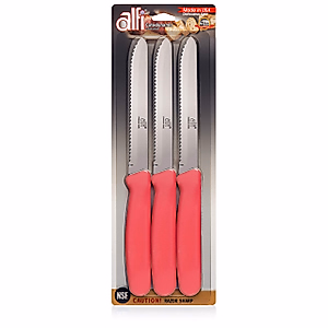 Alfi All-Purpose Knives Aerospace Precision Rounded Tip - Home And Kitchen Supplies - Serrated Steak Knives Set | Made in USA (3 Pack, Strawberry Pink)