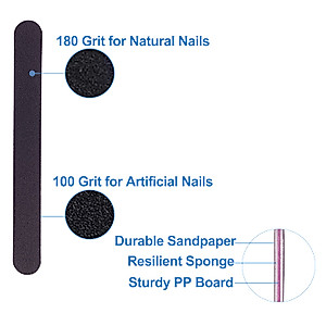 Nail File (50 Pcs), Emery Board Nail Files for Acrylic Nails and Natural Nails, Double Sided 100/180 Grit Fingernail Files, Professional Reusable Washable Emery Boards Manicure Pedicure Tool Black