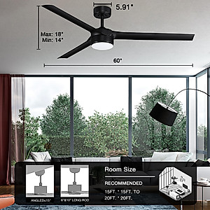 cumilo 60” Large Smart Ceiling Fans with LED Lights Remote,Indoor Outdoor Black Ceiling Fan Controlled by WIFI Alexa App,Quiet DC Motor,6-speed,Dimmable,Modern 3 Blades for Bedroom Living Room Patio