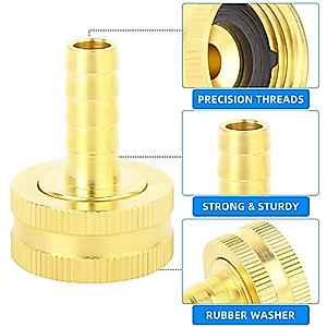 ERGAOBOY 6 Pcs 3/8 Barb To 3/4 Female GHT Thread Swivel Brass Garden Hose Pipe Connector With Clamps,Fit For Garden Hose Repair