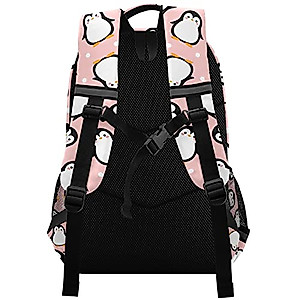 JIPONI Pink Penguin and Polka Dot Backpack For Girls Boys School Kids Bookbag Travel Laptop Backpack Purse Daypack With Chest Strap
