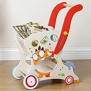 Kids Shopping Cart Wooden Baby Walker Baby Push Learning Walker for Kids Adjustable Handle Height