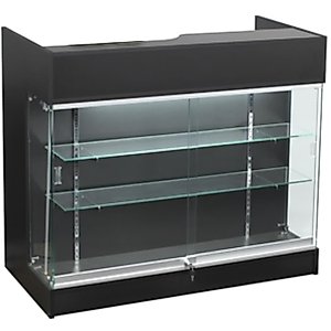 Wisdomfur Ledge top Counter with Showcase,4ft，Display Case Front, Tempered Glass, Locking Drawers & Shelves，Black