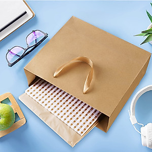 12 Pack Kraft Paper Bags, Large Gift Bags with Tissue Paper, Brown Paper Gift Bags with Ribbon Handles for Shopping, Small Business, Bridal Party, Wedding, Christmas and Holiday (12.5” x4.5” x11”)