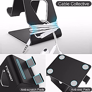 Cell Phone Stand (Black & Grey), Phone Dock, Cradle, Holder, Aluminum Desktop Cellphone Stand with Cable Collective for Office Desk, Bedside Table Compatible with iPhone 12 11 Pro Max