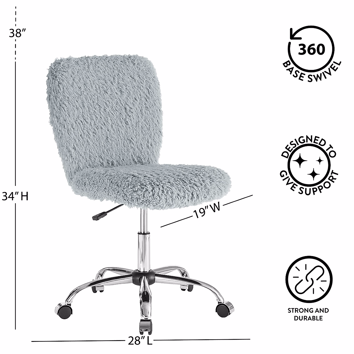 Urban Lifestyle Faux Fur Rolling Task Chair, Gray