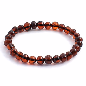 TipTopEco Baltic Amber Adult Stretch Bracelet for Men or Women - 6.3 Inches Long - Polished Beads (Cherry, 6.3 inches)
