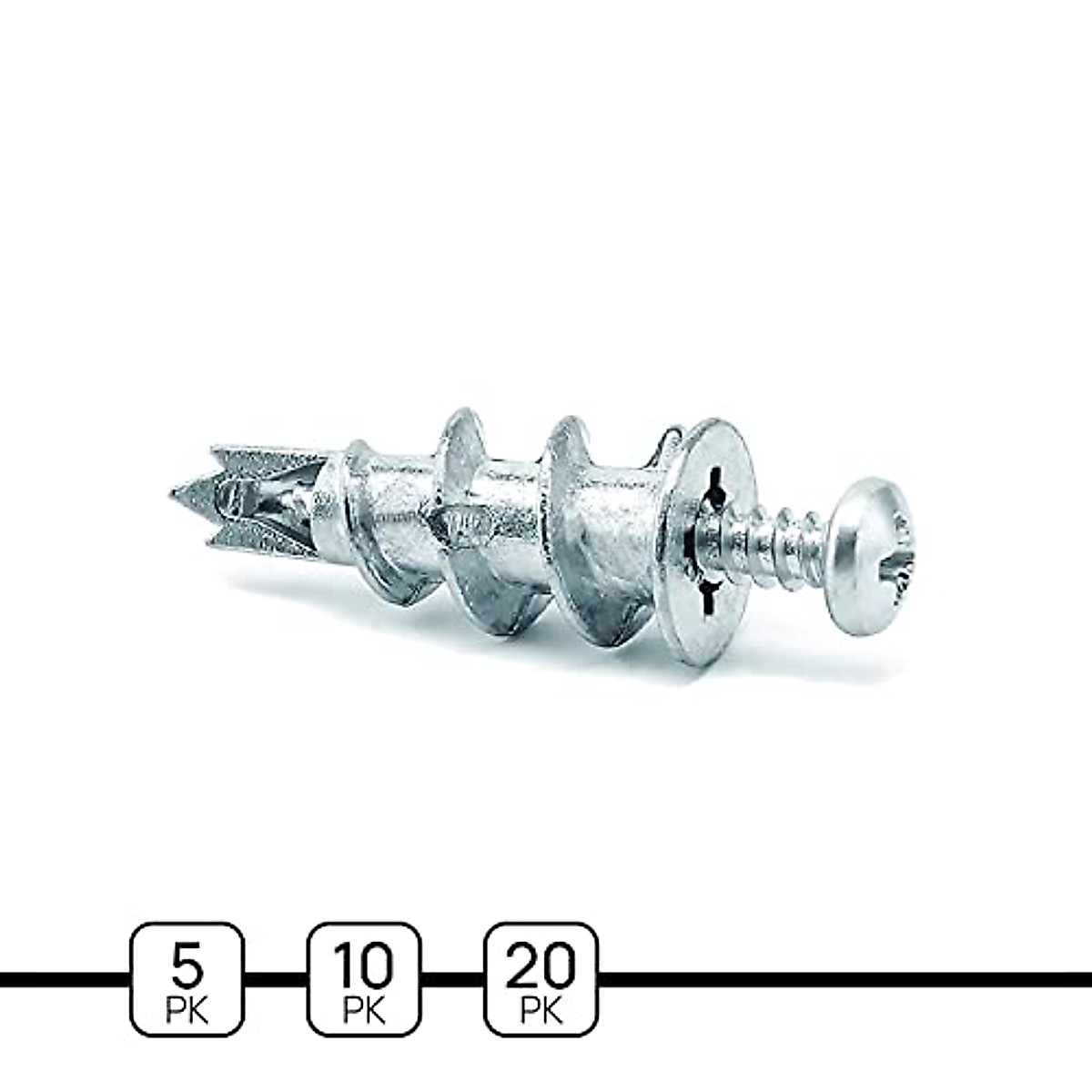 Unvert Metal Zinc E-z Anchors with Screws Kit, Heavy Duty Zinc Self Drilling Anchors with Fitting Phillip Screws #8 x 1-1/4” – Holds up to 50 LB. (10)