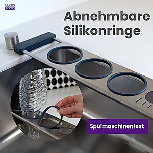Sanni Shoo Drip.it+ | Stainless Steel Kitchen Sink Caddy | Bottle Holder for 3 Bottles with Protective Silicone Rings | Compatible with Sodastream Aqua Fizz and Other Bottles | Drainer & Organizer