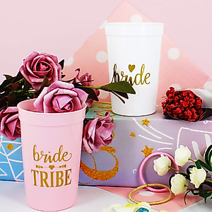 LADY & HOME Pink Bride and Bride Tribe Bachelorette Party Cups - 16 Counts, 16 Oz| Decoration and Party Supplies for Bachelorette, Bridal Showers, Wedding (Pink Tribe)