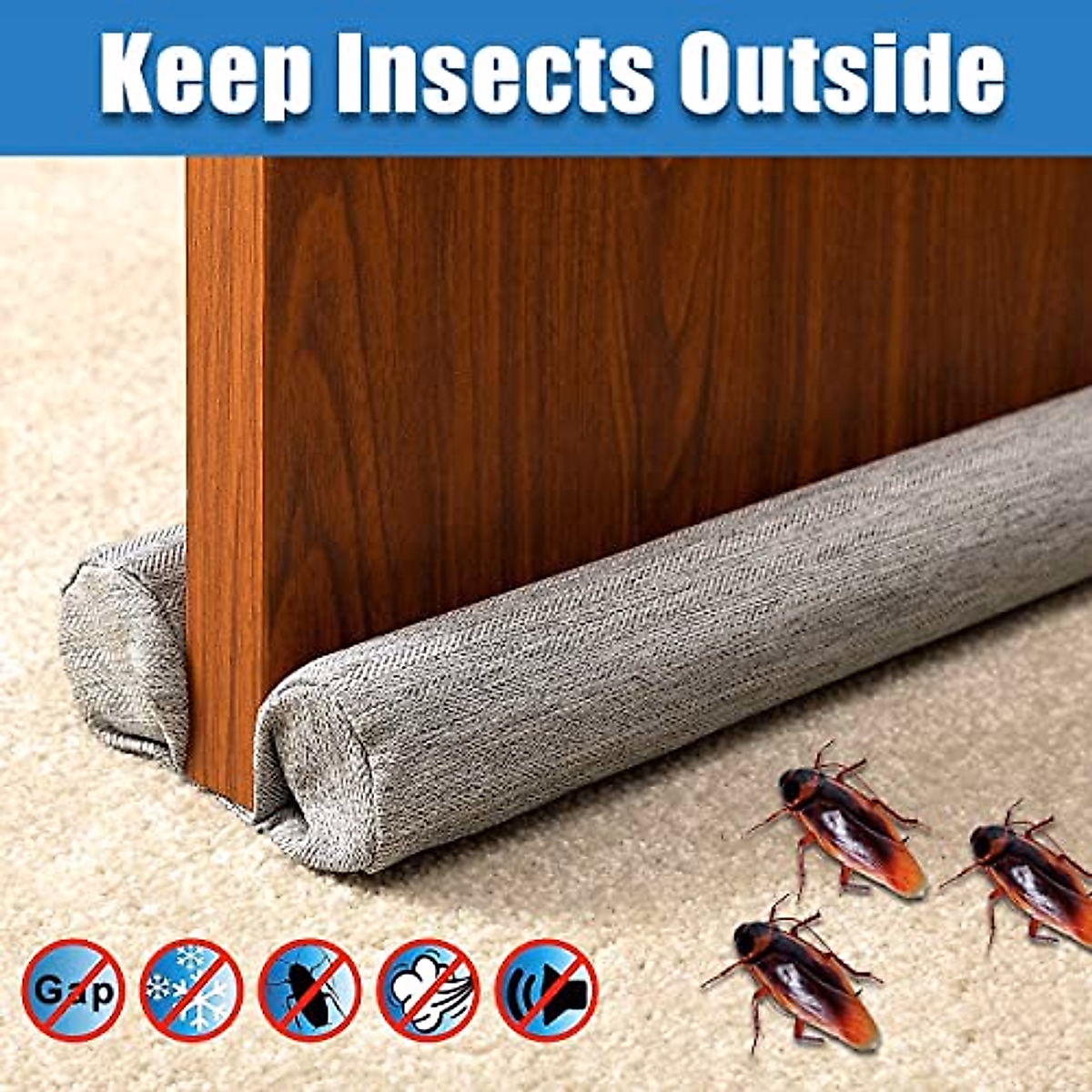 DreamQuil Twin Door Draft Stopper, Under Door Draft Blocker Door Sweep Weather Stripping Free Adhesive Adjustable Noise Stopper (White, 32-36 Inch)