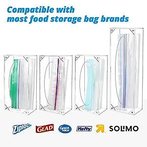RUIDEO 4-Pack Storage Bag Organizer Compatible with Ziploc Bags, Acrylic Organizers for Kitchen Organization and Storage, Compatible with Gallon, Quart, Sandwich and Snack Size Bag, Plastic Bag Holder