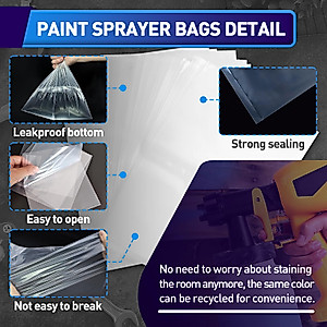 Paint Sprayer Parts, 50 Pcs Paint Sprayer Bags, 7.8'' X 11.8'' Sprayer Cup Liners, Transparent Spray Gun Cup Canister Liners for Wagner Paint Sprayer