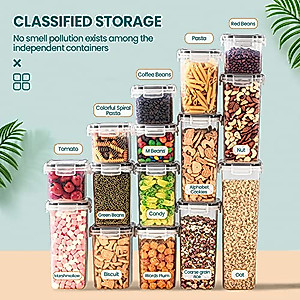 [24 Pack] Airtight Food Storage Containers with Lids for Kitchen & Pantry Organization, BPA Free Plastic Dry Food Canisters Set for Snacks, Cereal, Flour, Sugar - Free Labels Marker & Spoon Set