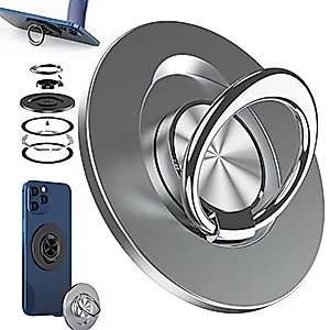 Aporia - Compatible for MagSafe Phone Ring Holder for iPhone 14 13 12 Mini Pro Max Plus Finger Ring Grip Stand | Removable Detachable Metal Gripper (Silver)