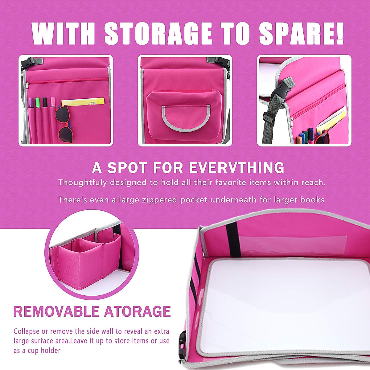 Kids Travel Tray Toddler Car Seat Lap Tray Travel Table Tray Child Car Lap Tray Kids with Dry Erase Board Waterproof Car Seat