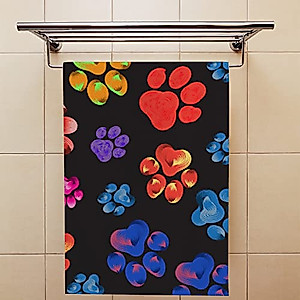 Hand Bath Towels 2 Pack Rainbow Animal Paws Print Absorbent Face Fingertip Towels for Bathroom Kitchen Gym Spa Soft Hair Drying Cloth Quick Dry, 30 x 15 Inch