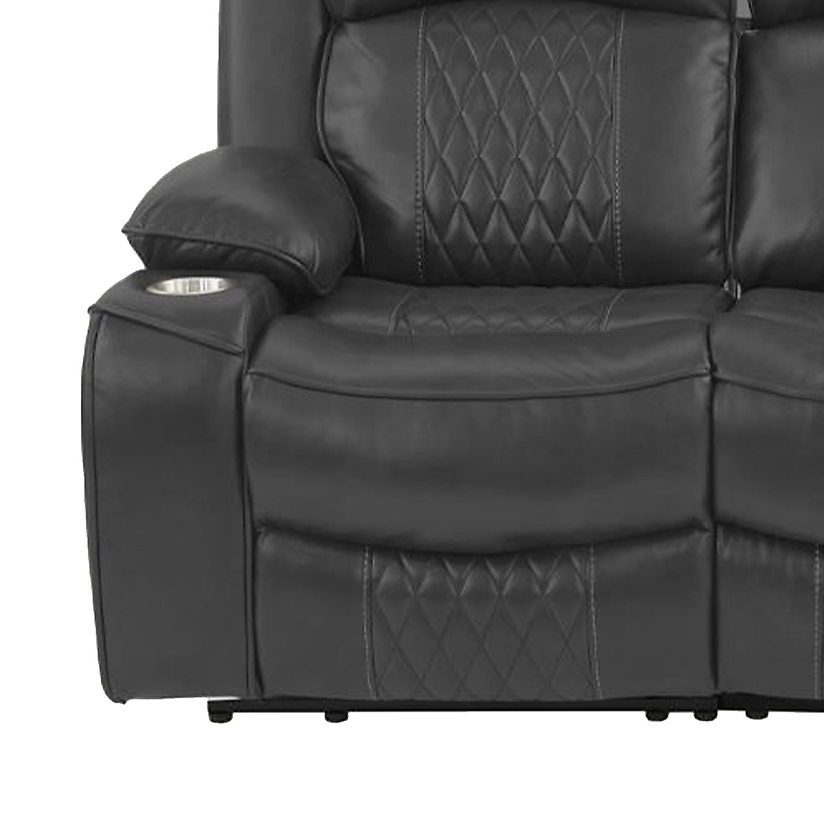 Benjara Seda 80 Inch Power Reclining Sofa, USB Port, Vegan Faux Leather, Charcoal Gray