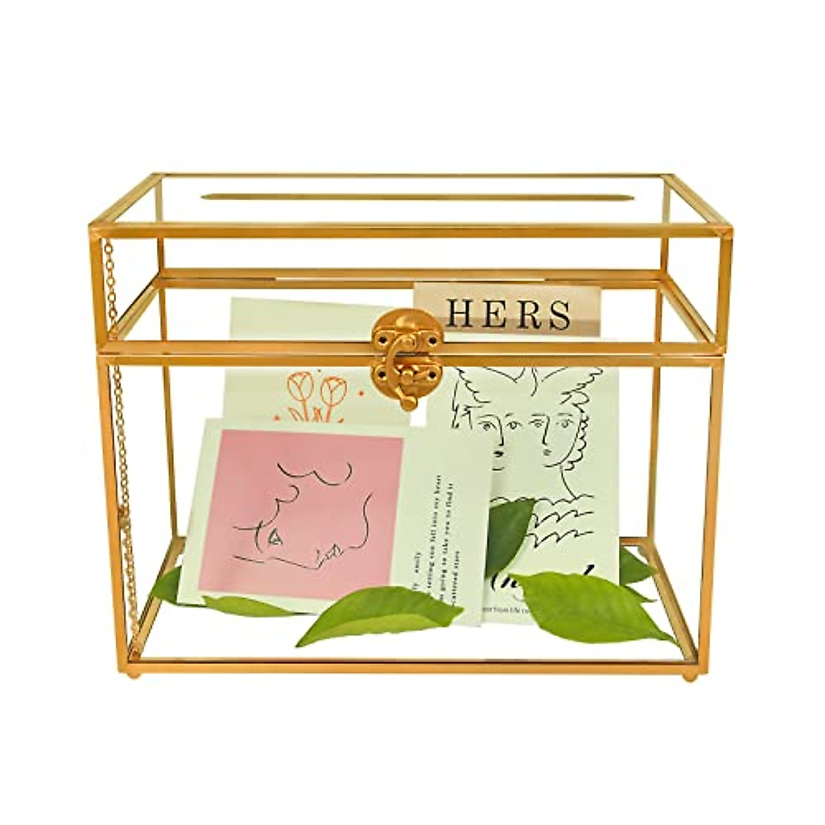 Gold Glass Card Box Wedding - Card Holder Wedding Box Gold Glass Wedding Envelope Box Rectangle Shape with Slot and Foot Perfect for Wedding Reception, Party Ceremony Centerpiece