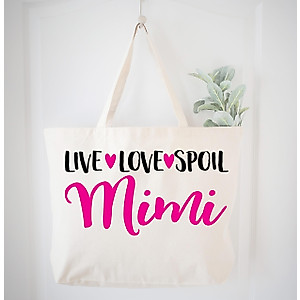 COCOVICI Mimi Tote Bag | Live Love Spoil | Grandma Gifts | Mimi Gifts | Mimi Christmas Gift | Christmas Gift from Grandkids (Live Love Spoil Mimi Pink/Black)