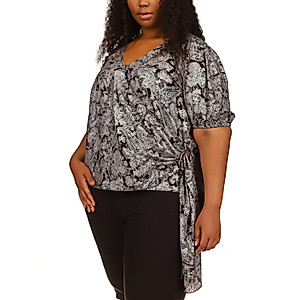 Michael Michael Kors Women’s Plus Size Metallic Paisley-Print Wrap Top Black/Silver 2X