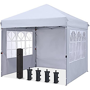 COOSHADE 8x8 Ft Pop up Canopy Tent Enclosed Instant Folding Canopy Shelter with Elegant Church Window Outdoor Pavilion Cater Party Wedding BBQ Events Tent(White)