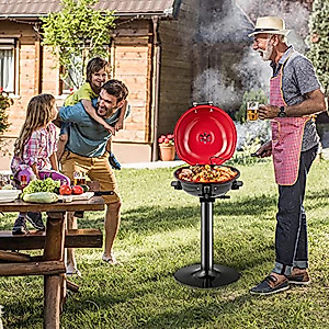 HAPPYGRILL 1600W Portable Electric Grill Outdoor BBQ Grill for 15-Serving, Electric Barbecue Grill for Indoor & Outdoor Use, Portable Stand BBQ Grill for Patio Balcony Kitchen Garden