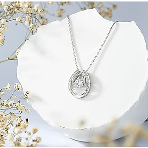 ARINZA Silver Necklace for Women, Dancing Diamond Cubic Zirconia Necklace, 18+2 Inch Chain, Anniversary Birthday Gifts for Women, Wife, Mom, Girlfriend, Lady