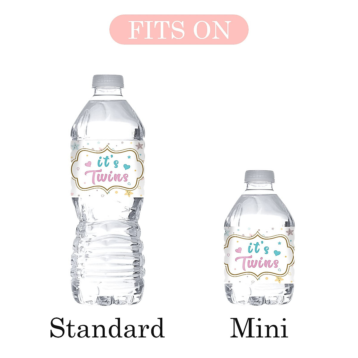 MonMon & Craft It's Twins Water Bottle Stickers / Oh Babies Bottle Wrappers / Baby Shower / Welcome Baby / Baby 1st Birthday Party Water Labels Supplies Waterproof ( Set of 32 )