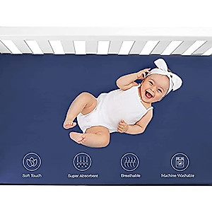 EXQ Home Fitted Baby Crib Sheets for Boys Girl, Standard Crib Mattress Sheet Soft Breathable Toddler Bed Sheets, Cozy Microfiber Toddler Cot Sheet (28x52x8in Navy Blue)