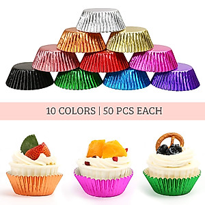 LotFancy Foil Cupcake Liners, 500pc Standard Size Muffin Liners, Metallic Cupcake Wrappers, Disposable Baking Cups Paper for Wedding, Birthday, Party, Baby Shower Boy Girl, 10 Colors