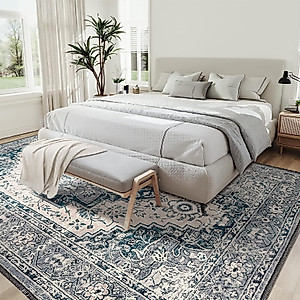 ROYHOME Washable Area Rug 5x7, Vintage Boho Living Room Rug Non-Slip Nursery Rug for Bedroom,Low-Pile Retro Carpet Print Distressed Entryway Rug for Laundry Dining Room Office，5x7