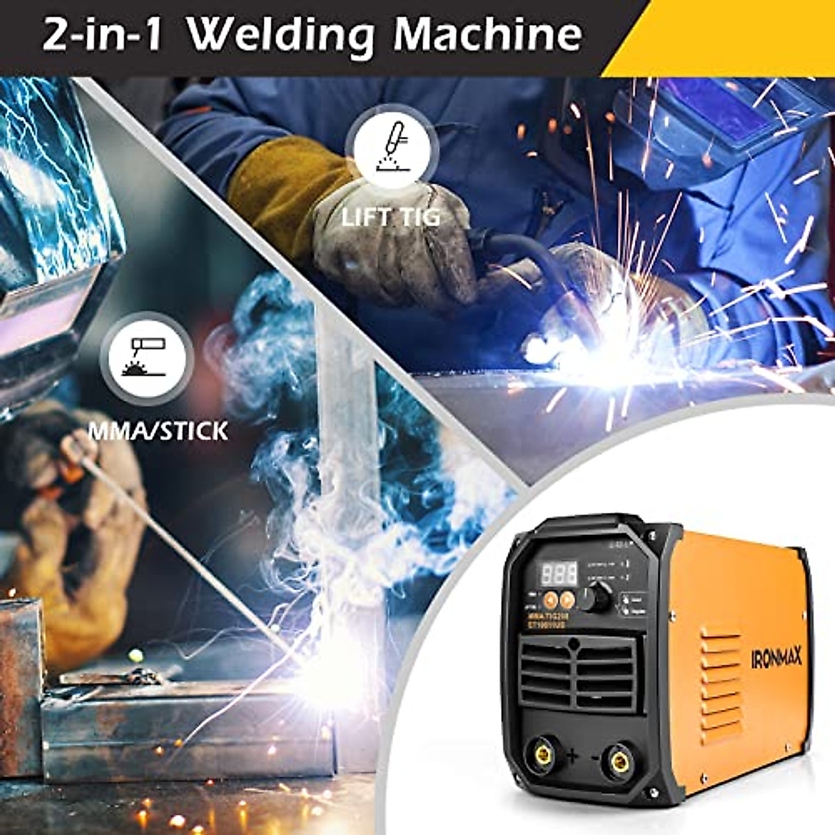 Happytools 200A MMA/TIG Welding Machine, 2 in 1 Portable Inverter ARC Welder with Adjustable Strap and Face Shield, 110/220V Stick Welder Welding Stainless Steel Iron Carbon Steel Metal