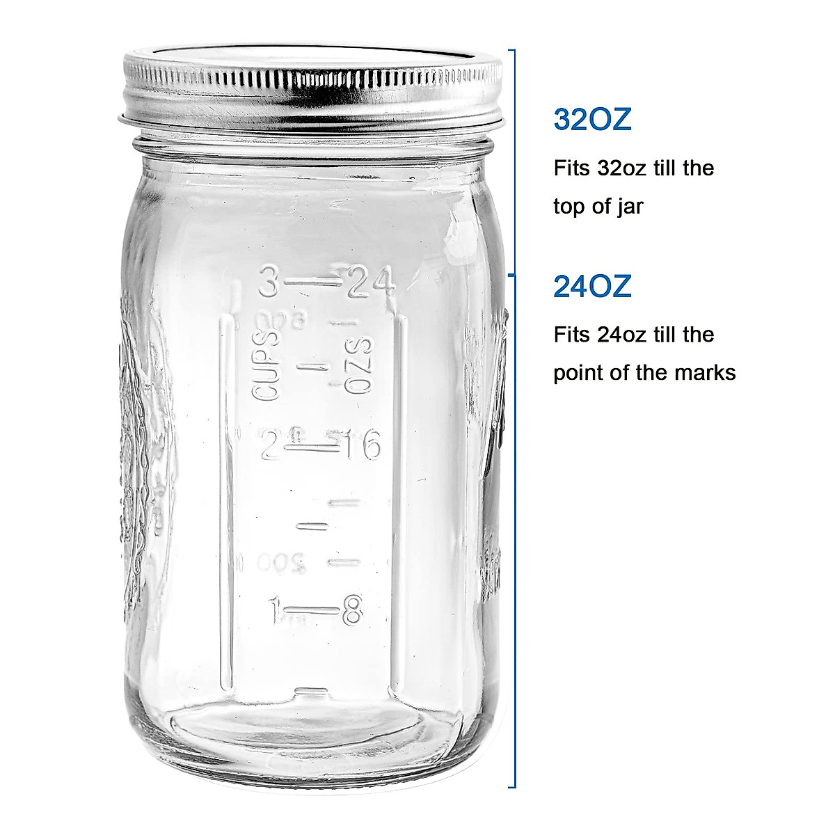 Tebery 6 Pack Wide Mouth Mason Glass Jars, 32Oz Clear Glass Jar Canning Jars with Lids and Bands for Canning, Freezing, Preserving, Beverages & Jar Decor