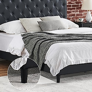 GAOMON Queen Size Platform Bed Frame with Button Tufted Headboard, Faux Leather Upholstered Mattress Foundation, Wooden Slat Support, No Box Spring Needed, Black