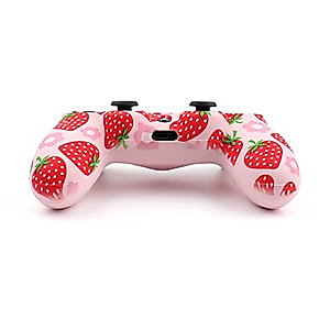 RALAN Pink Controller Skins for PS4, Fruit Silicone Controller Cover Skin Protector Compatible /PS4 Slim/PS4 Pro Controller with 2 Cute Thumb Grips Caps