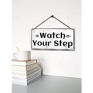 Watch Your Step 12.5X25 CM Retro Look wood Decoration Art Hanging Sign for Home Kitchen Bathroom Farm Garden Garage Inspirational Quotes Wall Decor
