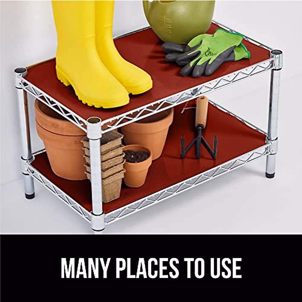 GORILLA GRIP DuraGuard Shelf Liner, Non-Adhesive Cabinet Liners for Kitchen Drawers, Shelves, Refrigerator, Pantry Storage, Bathroom Closet, Durable Waterproof BPA Free Ribbed Plastic, 12x10 Dark Red