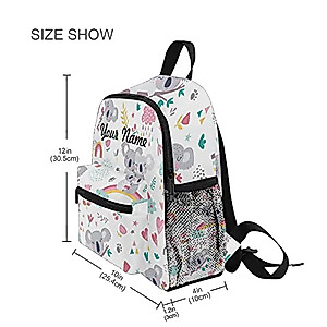 ODAWA Custom Cute Kid's Toddler Backpack, Personalized Backpack with Name/Text, Customization Cute Koala Rainbow Waterproof School Bag