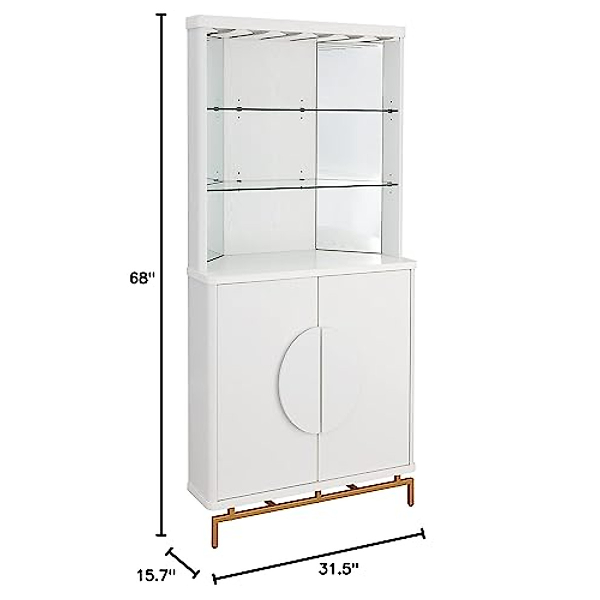 Home Source 68" Liquor Cabinet with Half Moon Handles and Metal Base, Ideal for Bars & Wine Cabinets and Kitchen Storage Cabinets, Wine Bar Cabinet with Storage for Kitchen,Dining Room,White