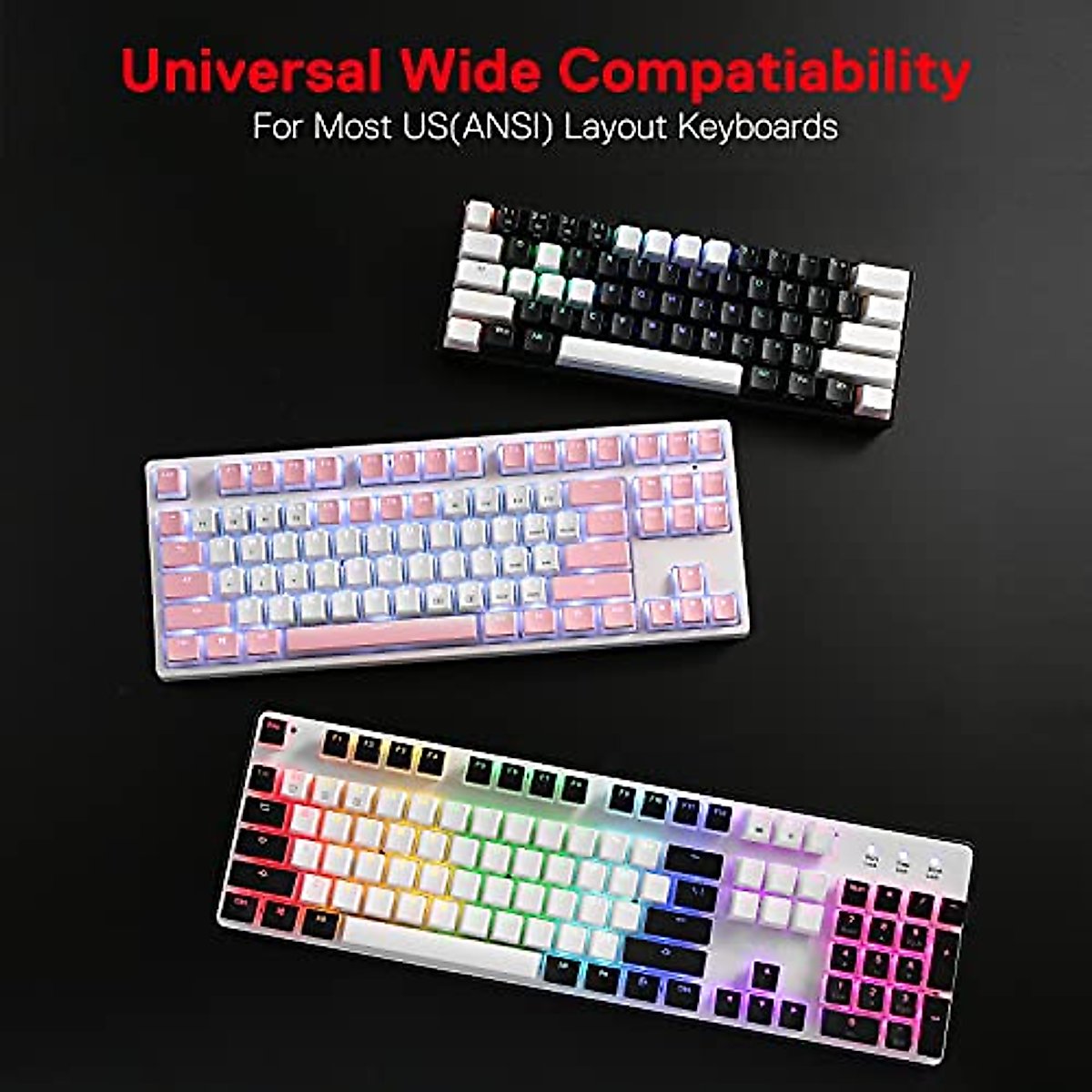 Redragon A130 White Pudding Keycaps, 104 Keys Standard Doubleshot PBT Keycap Set w/Translucent Layer for Mechanical Keyboard, OEM Profile, English (US) ANSI Layout