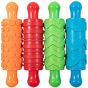 READY 2 LEARN Paint and Clay Texture Rollers - Set of 4 - Textured Dough Rolling Pins for Kids - Open-Ended Patterns for Crafts and Decoration