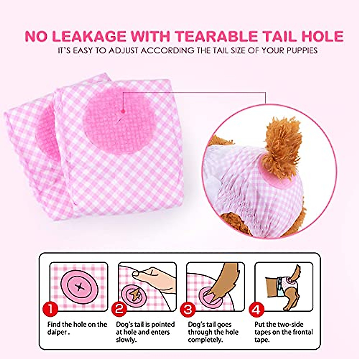 Pet Soft Dog Diapers Female - Disposable Dog Diapers, Cat Diapers for Female Cats, Puppy Diapers with Adjustable Foam Tail Hole 12pcs (XS,Pink)