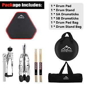 EASTROCK Practice Drum Pad With Stand, 11 Inches Double Sided Slient Silicone Drum Practice Pad, Silicone Dumb Drum with Drum Stand，Red+Black