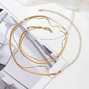 18K Gold Plated Waist Chain Summer Bikini Belly Chain Layered Herringbone Snake Belly Chains for the Waist Adjustable Plus Size Sexy Body Waist Chains for Women 27.5-37.3Inch (Simple Herringbone)