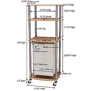 Household Essentials 7052-1 Organizer Cart with Single Canvas Hamper | Light Brown Triple Laundry Sorter with Folding Table, Walnut