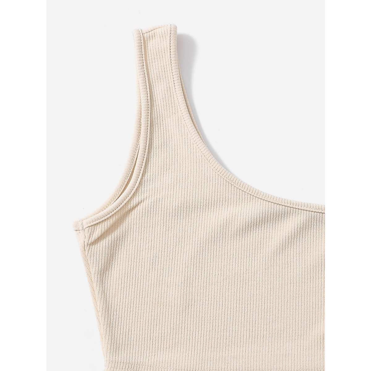 Verdusa Women's One Shoulder Tank Top and Lounge Shorts 2 Piece Tracksuit Set Khaki S